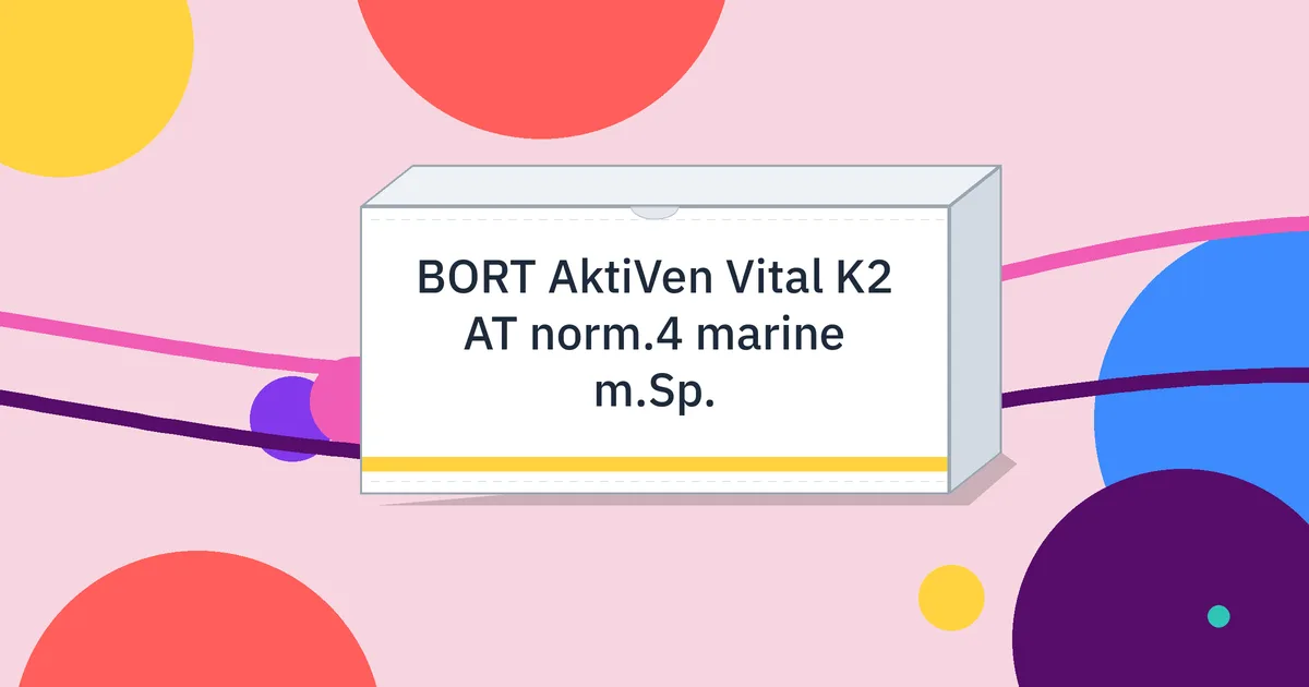 Symbolbild: Packung mit der Aufschrift BORT AktiVen Vital K2 AT norm.4 marine m.Sp. (PZN 13741867) – Verfügbarkeit und Bezug in Apotheken in Frankfurt am Main
