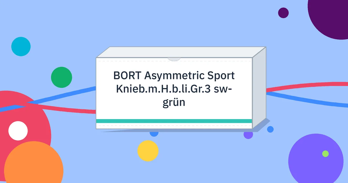 Symbolbild: Packung mit der Aufschrift BORT Asymmetric Sport Knieb.m.H.b.li.Gr.3 sw-grün (PZN 19634575) – Verfügbarkeit und Bezug in Apotheken in Frankfurt am Main