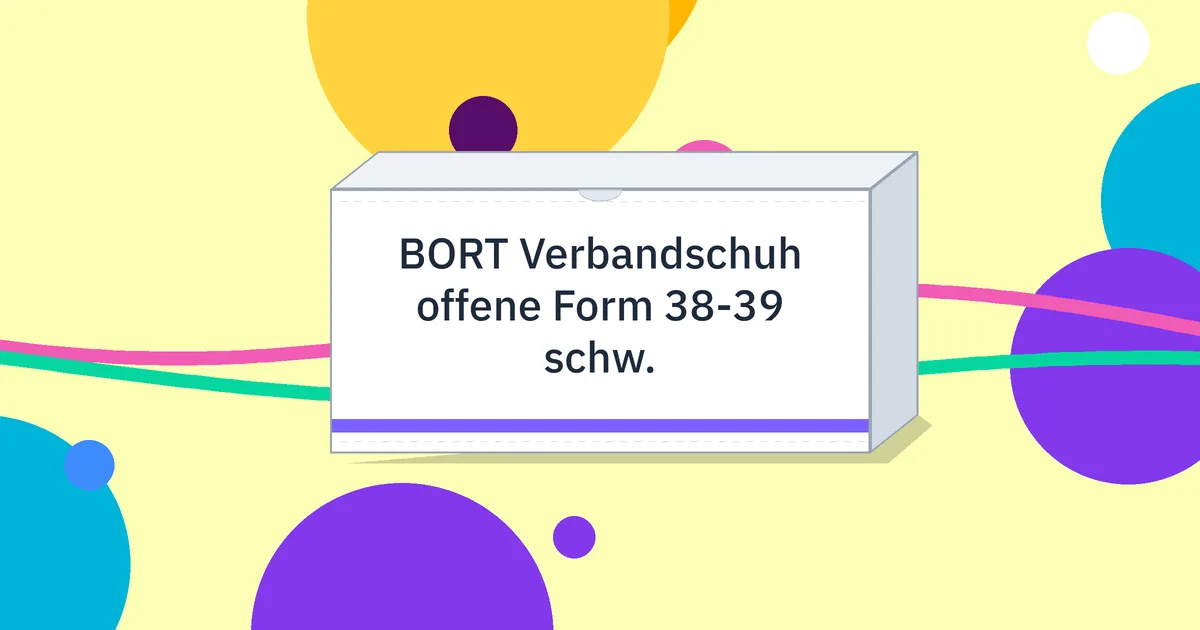 Symbolbild: Packung mit der Aufschrift BORT Verbandschuh offene Form 38-39 schw. (PZN 07670235) – Verfügbarkeit und Bezug in Apotheken in Frankfurt am Main
