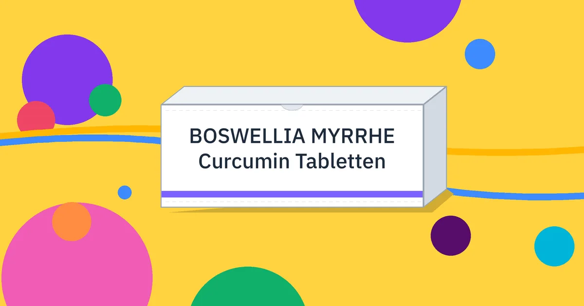 Symbolbild: Packung mit der Aufschrift BOSWELLIA MYRRHE Curcumin Tabletten (PZN 16236880) – Verfügbarkeit und Bezug in Apotheken in Frankfurt am Main