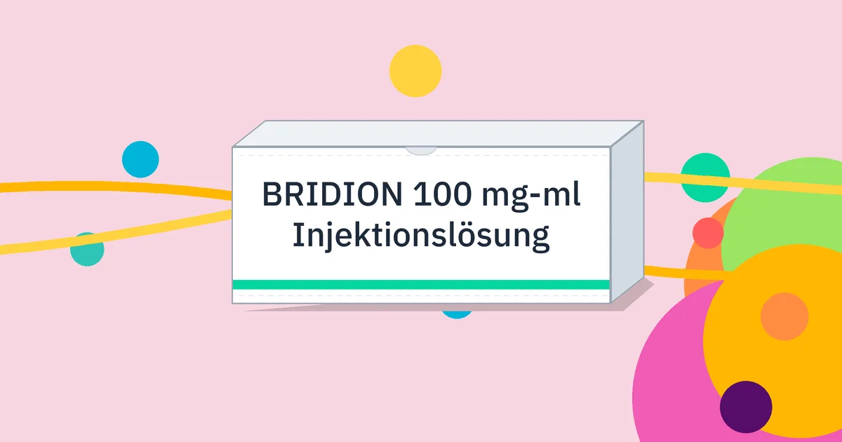 Symbolbild: Packung mit der Aufschrift BRIDION 100 mg-ml Injektionslösung (PZN 06893281) – Verfügbarkeit und Bezug in Apotheken in Frankfurt am Main