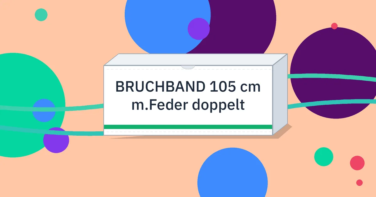 Symbolbild: Packung mit der Aufschrift BRUCHBAND 105 cm m.Feder doppelt (PZN 01725449) – Verfügbarkeit und Bezug in Apotheken in Frankfurt am Main
