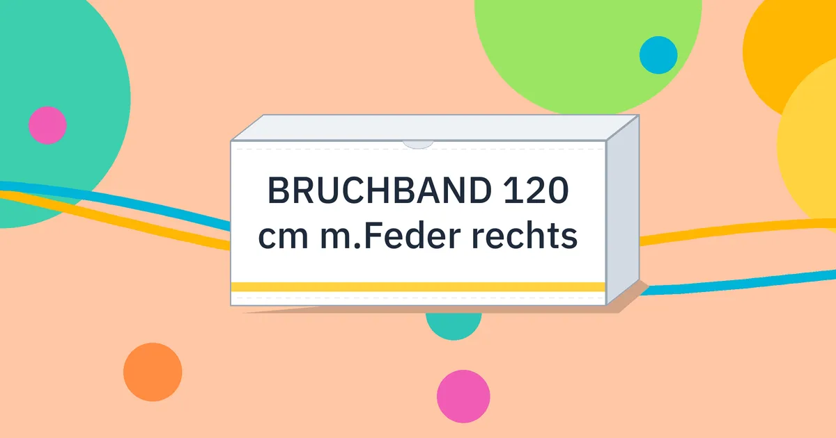 Symbolbild: Packung mit der Aufschrift BRUCHBAND 120 cm m.Feder rechts (PZN 01725248) – Verfügbarkeit und Bezug in Apotheken in Frankfurt am Main