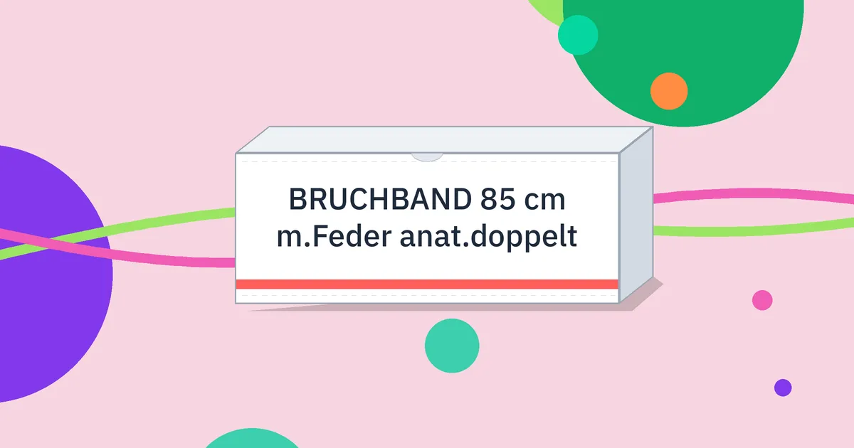 Symbolbild: Packung mit der Aufschrift BRUCHBAND 85 cm m.Feder anat.doppelt (PZN 02007696) – Verfügbarkeit und Bezug in Apotheken in Frankfurt am Main