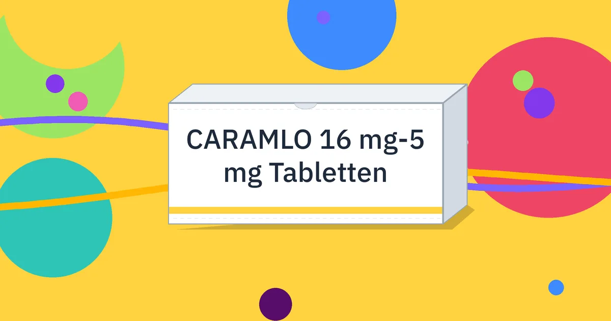 Symbolbild: Packung mit der Aufschrift CARAMLO 16 mg-5 mg Tabletten (PZN 18007818) – Verfügbarkeit und Bezug in Apotheken in Frankfurt am Main