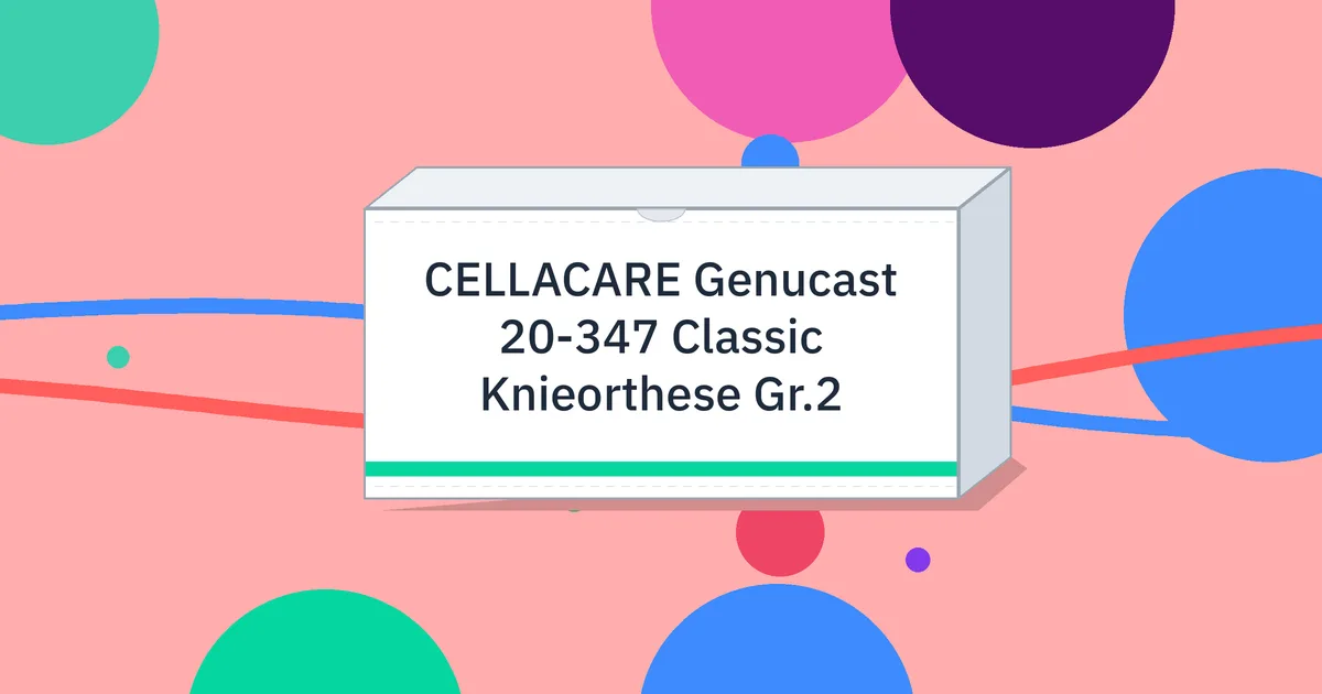Symbolbild: Packung mit der Aufschrift CELLACARE Genucast 20-347 Classic Knieorthese Gr.2 (PZN 14366779) – Verfügbarkeit und Bezug in Apotheken in Frankfurt am Main