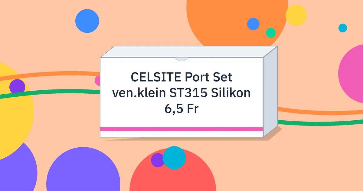 Symbolbild: Packung mit der Aufschrift CELSITE Port Set ven.klein ST315 Silikon 6,5 Fr (PZN 09432008) – Verfügbarkeit und Bezug in Apotheken in Frankfurt am Main