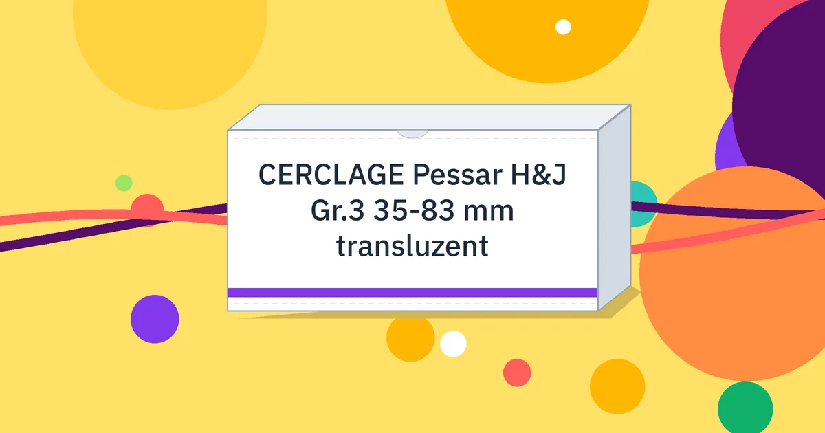 Symbolbild: Packung mit der Aufschrift CERCLAGE Pessar H&J Gr.3 35-83 mm transluzent (PZN 15226431) – Verfügbarkeit und Bezug in Apotheken in Frankfurt am Main