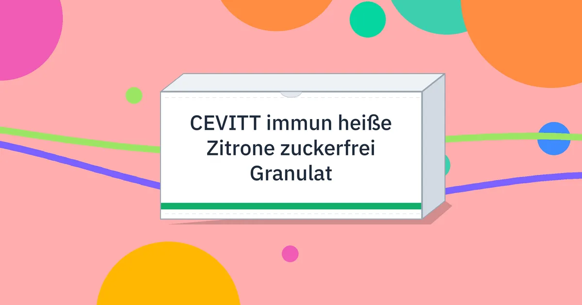 Symbolbild: Packung mit der Aufschrift CEVITT immun heiße Zitrone zuckerfrei Granulat (PZN 15581959) – Verfügbarkeit und Bezug in Apotheken in Frankfurt am Main