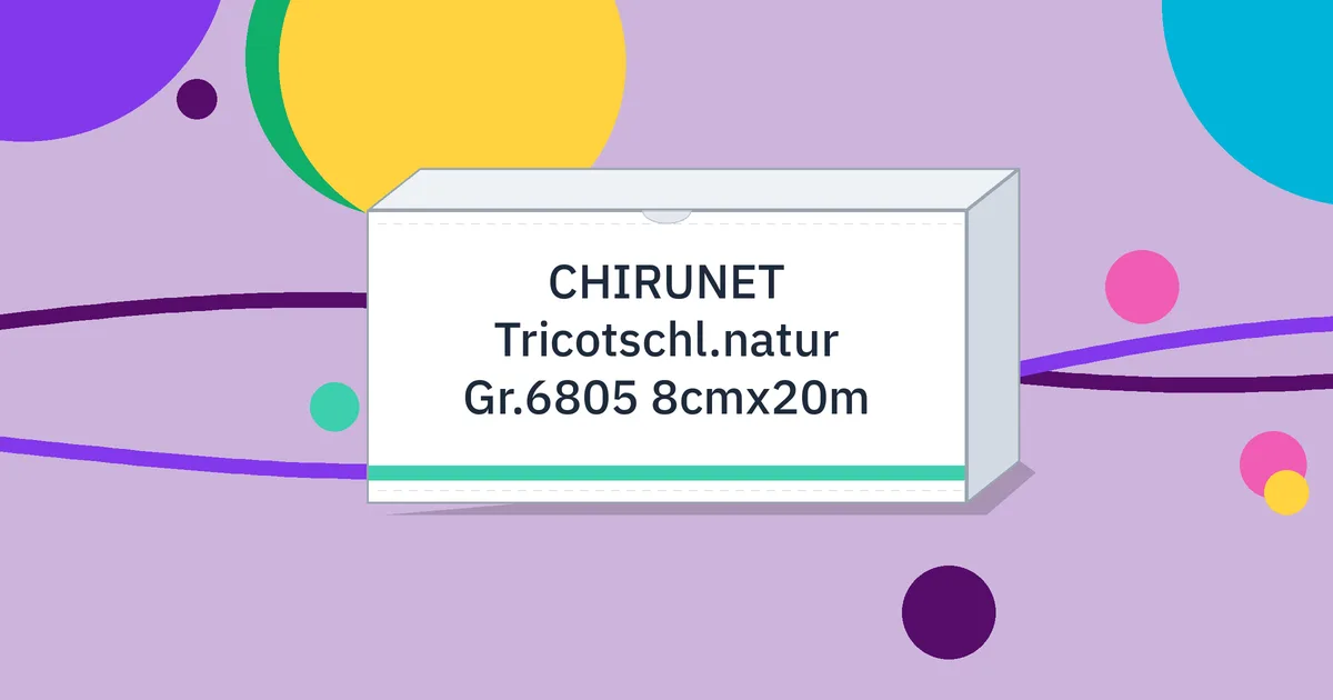 Symbolbild: Packung mit der Aufschrift CHIRUNET Tricotschl.natur Gr.6805 8cmx20m (PZN 08536763) – Verfügbarkeit und Bezug in Apotheken in Frankfurt am Main