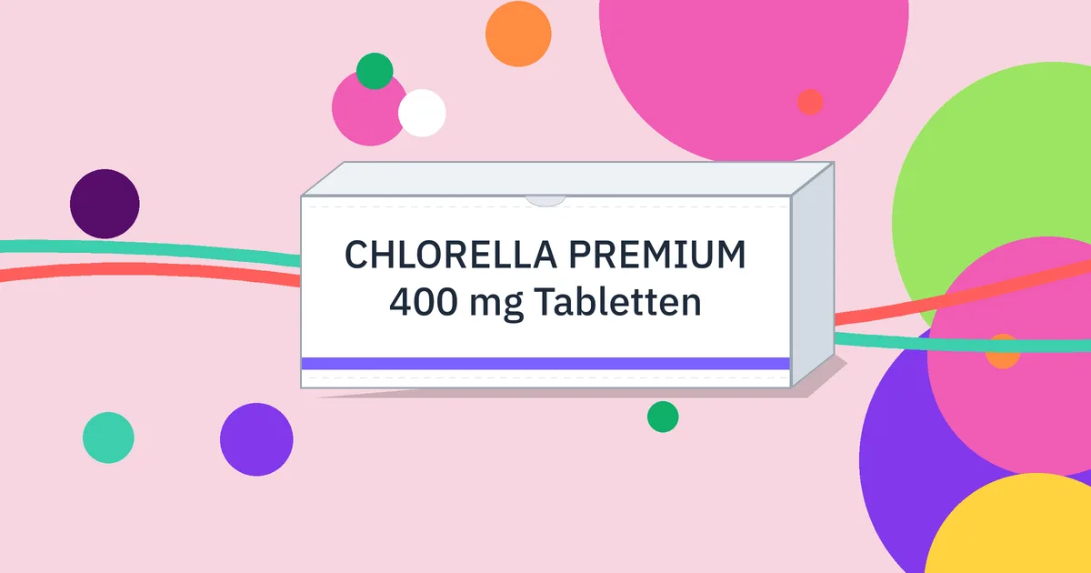 Symbolbild: Packung mit der Aufschrift CHLORELLA PREMIUM 400 mg Tabletten (PZN 09463629) – Verfügbarkeit und Bezug in Apotheken in Frankfurt am Main