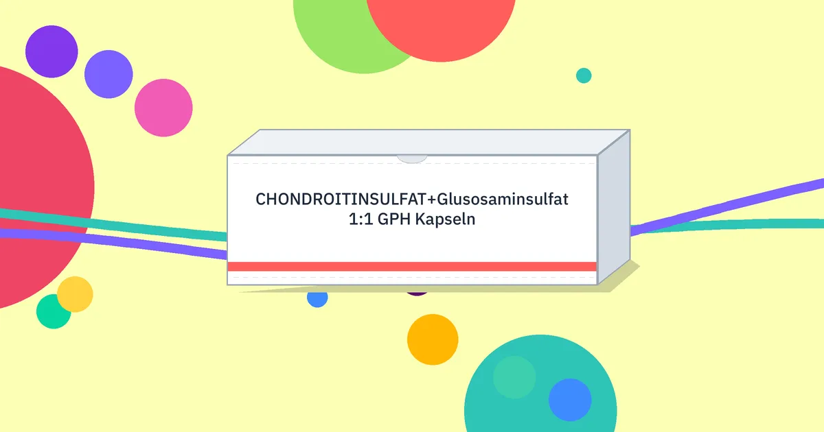 Symbolbild: Packung mit der Aufschrift CHONDROITINSULFAT+Glusosaminsulfat 1:1 GPH Kapseln (PZN 09324170) – Verfügbarkeit und Bezug in Apotheken in Frankfurt am Main