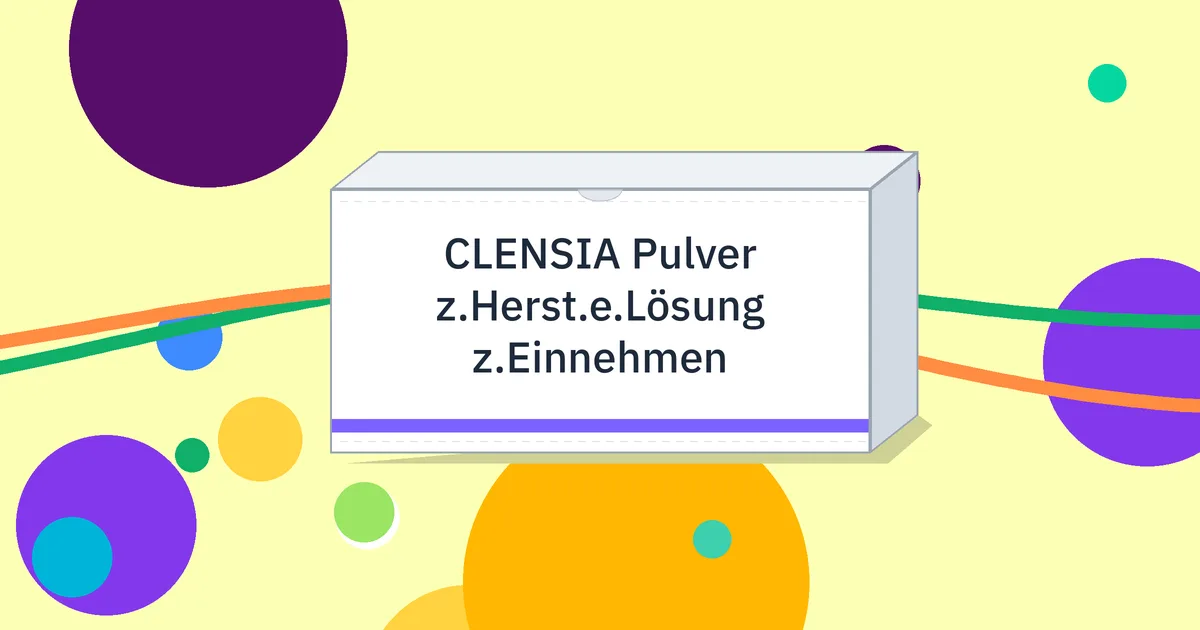 Symbolbild: Packung mit der Aufschrift CLENSIA Pulver z.Herst.e.Lösung z.Einnehmen (PZN 18906971) – Verfügbarkeit und Bezug in Apotheken in Frankfurt am Main
