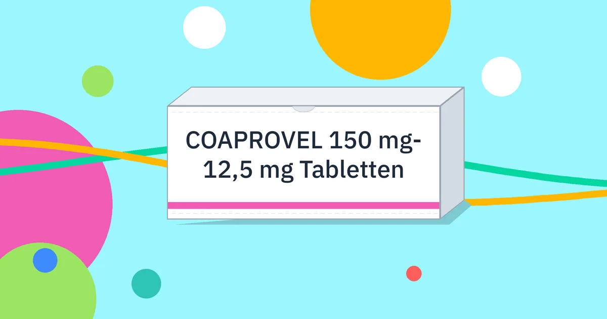 Symbolbild: Packung mit der Aufschrift COAPROVEL 150 mg-12,5 mg Tabletten (PZN 05555435) – Verfügbarkeit und Bezug in Apotheken in Frankfurt am Main
