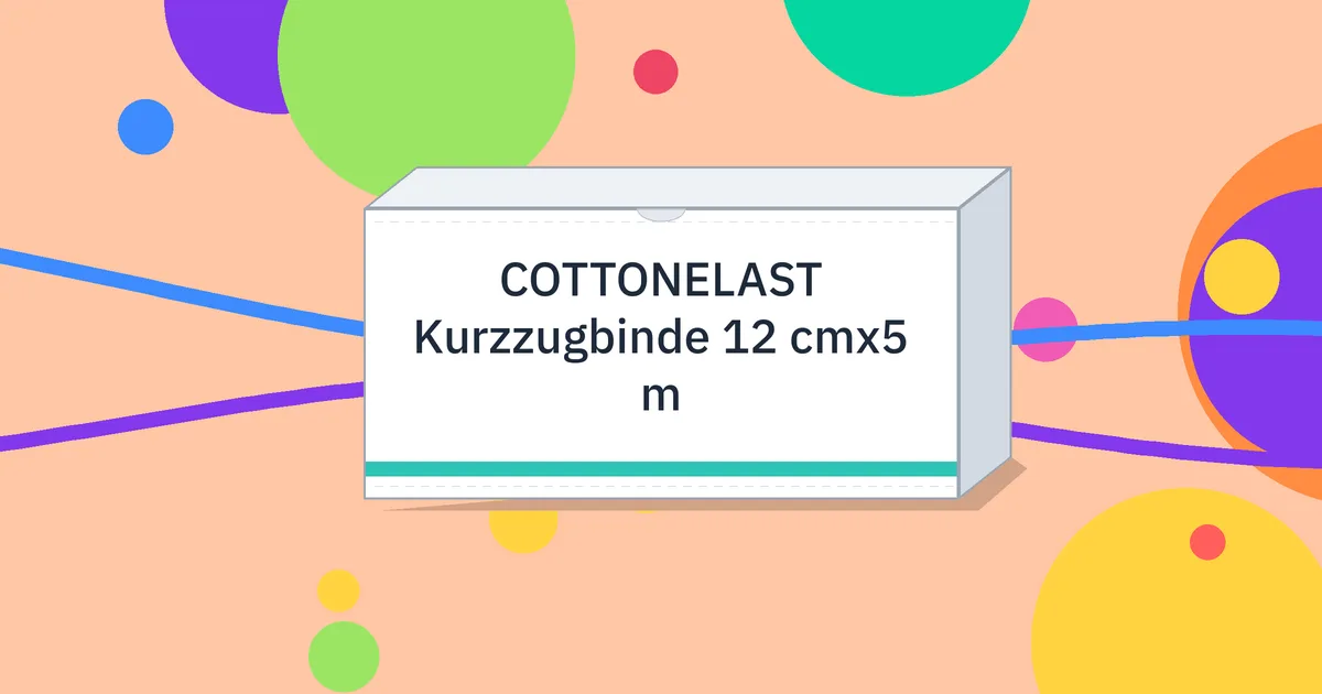 Symbolbild: Packung mit der Aufschrift COTTONELAST Kurzzugbinde 12 cmx5 m (PZN 18037771) – Verfügbarkeit und Bezug in Apotheken in Frankfurt am Main