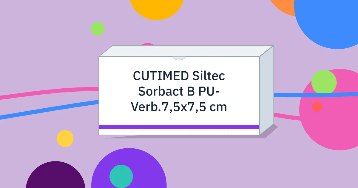 Symbolbild: Packung mit der Aufschrift CUTIMED Siltec Sorbact B PU-Verb.7,5x7,5 cm (PZN 20054676) – Verfügbarkeit und Bezug in Apotheken in Frankfurt am Main