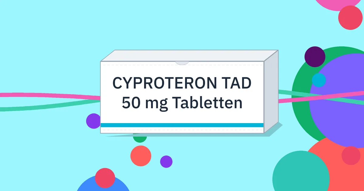 Symbolbild: Packung mit der Aufschrift CYPROTERON TAD 50 mg Tabletten (PZN 01743743) – Verfügbarkeit und Bezug in Apotheken in Frankfurt am Main