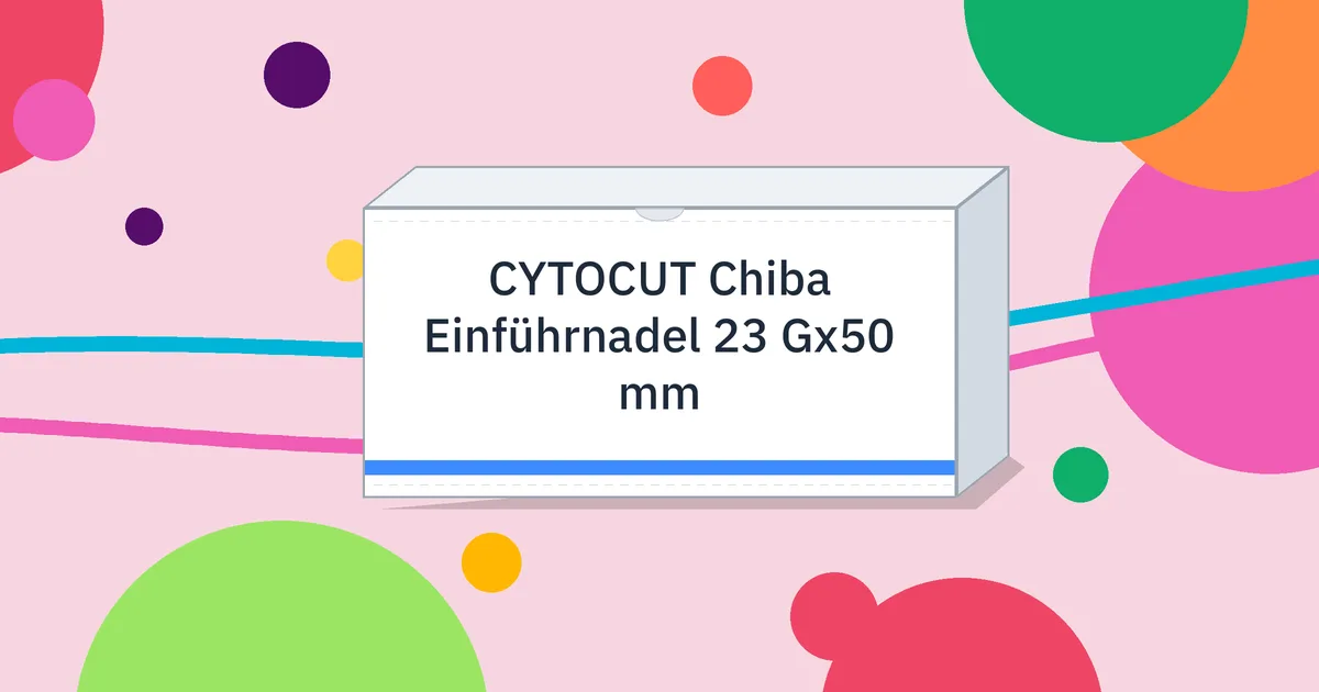 Symbolbild: Packung mit der Aufschrift CYTOCUT Chiba Einführnadel 23 Gx50 mm (PZN 16919604) – Verfügbarkeit und Bezug in Apotheken in Frankfurt am Main
