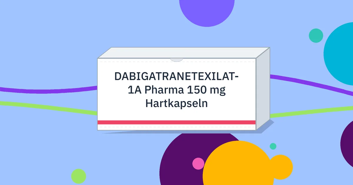 Symbolbild: Packung mit der Aufschrift DABIGATRANETEXILAT-1A Pharma 150 mg Hartkapseln (PZN 18121365) – Verfügbarkeit und Bezug in Apotheken in Frankfurt am Main