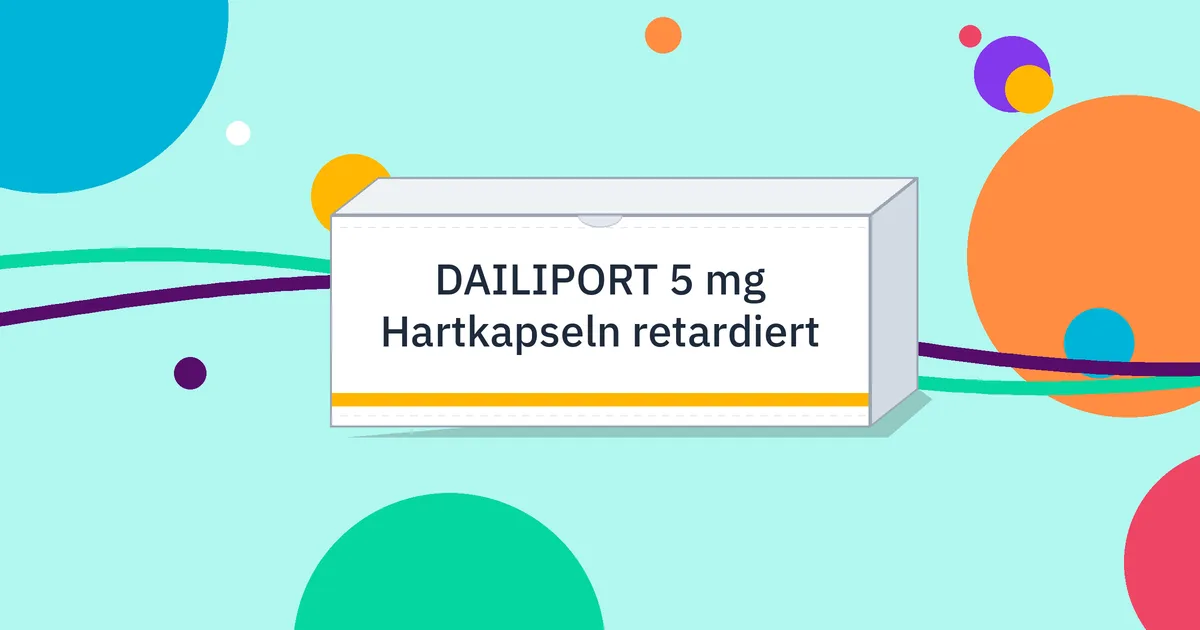 Symbolbild: Packung mit der Aufschrift DAILIPORT 5 mg Hartkapseln retardiert (PZN 18061226) – Verfügbarkeit und Bezug in Apotheken in Frankfurt am Main