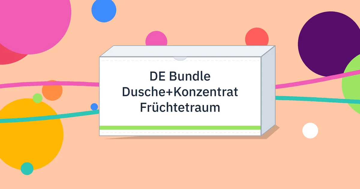 Symbolbild: Packung mit der Aufschrift DE Bundle Dusche+Konzentrat Früchtetraum (PZN 18491240) – Verfügbarkeit und Bezug in Apotheken in Frankfurt am Main