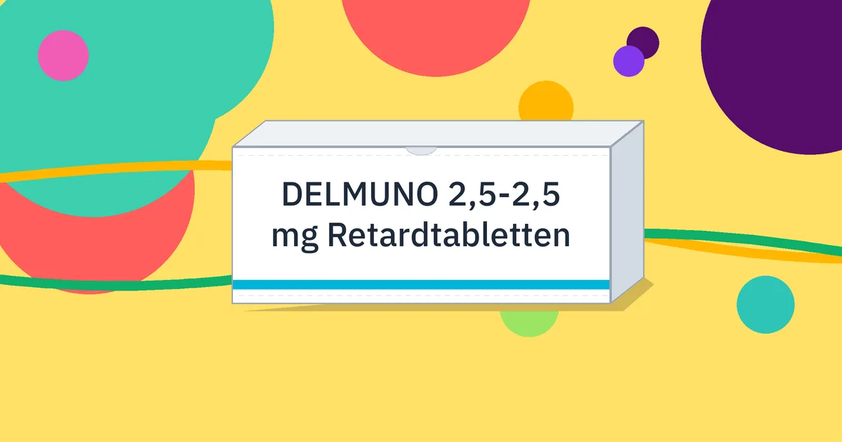 Symbolbild: Packung mit der Aufschrift DELMUNO 2,5-2,5 mg Retardtabletten (PZN 18783066) – Verfügbarkeit und Bezug in Apotheken in Frankfurt am Main