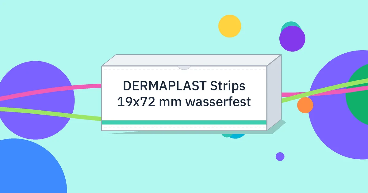 Symbolbild: Packung mit der Aufschrift DERMAPLAST Strips 19x72 mm wasserfest (PZN 12776266) – Verfügbarkeit und Bezug in Apotheken in Frankfurt am Main