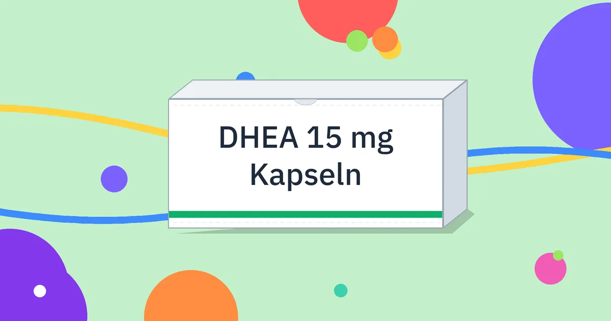 Symbolbild: Packung mit der Aufschrift DHEA 15 mg Kapseln (PZN 18787578) – Verfügbarkeit und Bezug in Apotheken in Frankfurt am Main
