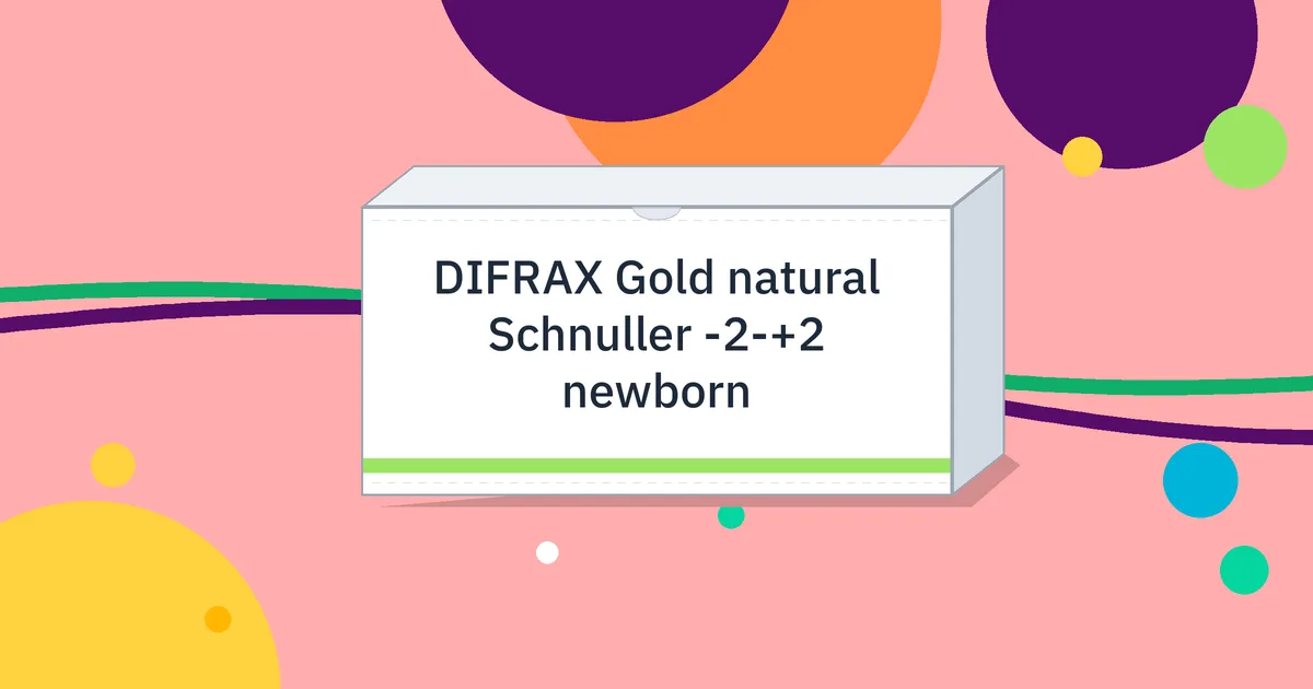Symbolbild: Packung mit der Aufschrift DIFRAX Gold natural Schnuller -2-+2 newborn (PZN 12731950) – Verfügbarkeit und Bezug in Apotheken in Frankfurt am Main