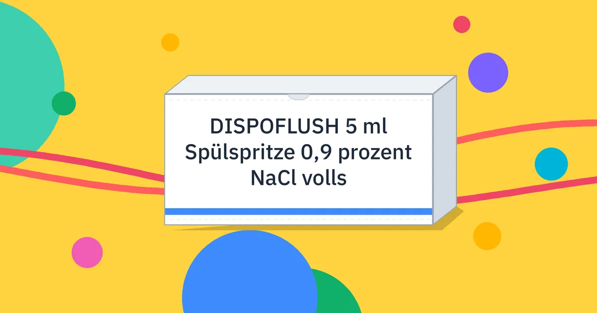 Symbolbild: Packung mit der Aufschrift DISPOFLUSH 5 ml Spülspritze 0,9 prozent NaCl volls (PZN 18060043) – Verfügbarkeit und Bezug in Apotheken in Frankfurt am Main
