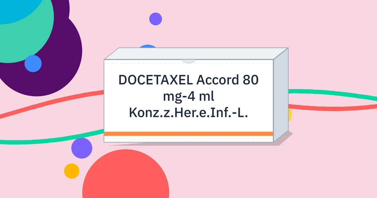 Symbolbild: Packung mit der Aufschrift DOCETAXEL Accord 80 mg-4 ml Konz.z.Her.e.Inf.-L. (PZN 11332337) – Verfügbarkeit und Bezug in Apotheken in Frankfurt am Main