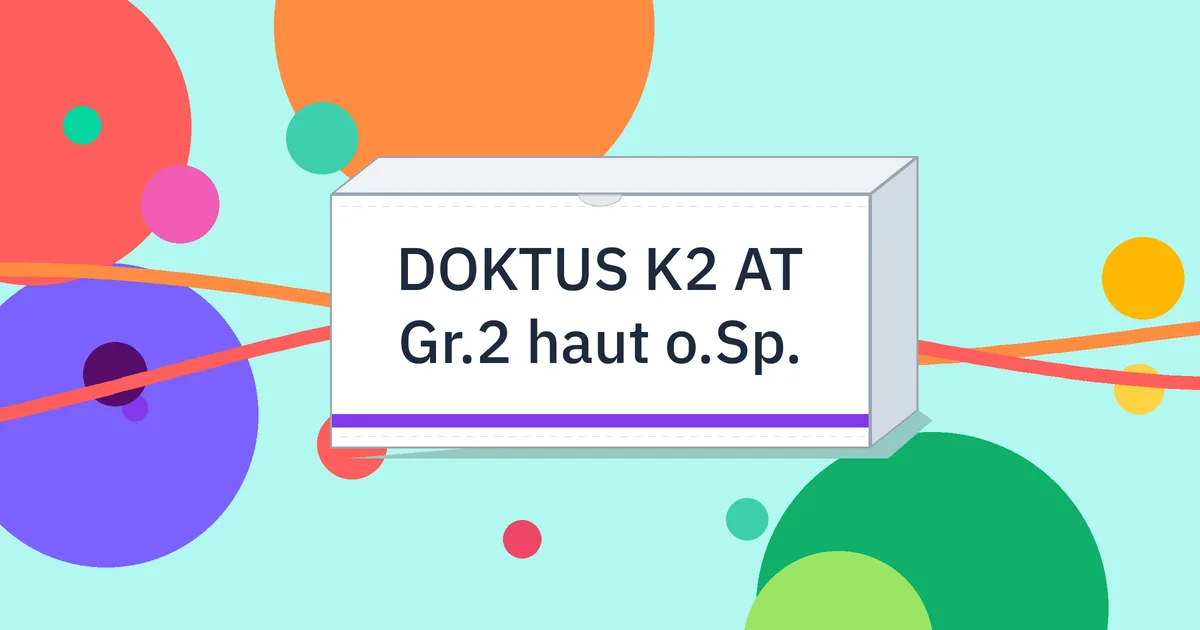 Symbolbild: Packung mit der Aufschrift DOKTUS K2 AT Gr.2 haut o.Sp. (PZN 00596719) – Verfügbarkeit und Bezug in Apotheken in Frankfurt am Main