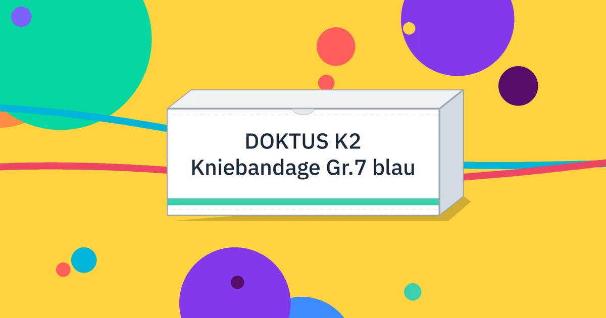 Symbolbild: Packung mit der Aufschrift DOKTUS K2 Kniebandage Gr.7 blau (PZN 03310089) – Verfügbarkeit und Bezug in Apotheken in Frankfurt am Main