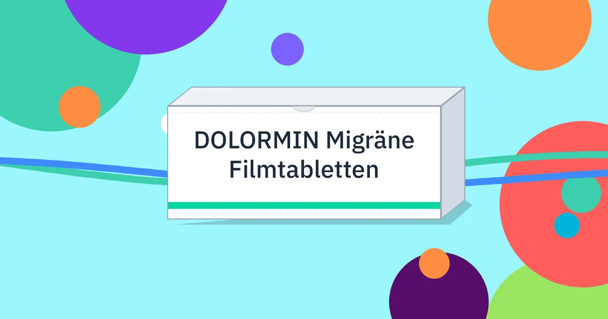 Symbolbild: Packung mit der Aufschrift DOLORMIN Migräne Filmtabletten (PZN 01754592) – Verfügbarkeit und Bezug in Apotheken in Frankfurt am Main