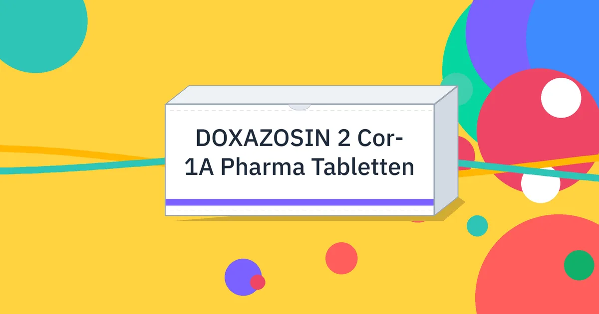 Symbolbild: Packung mit der Aufschrift DOXAZOSIN 2 Cor-1A Pharma Tabletten (PZN 02208762) – Verfügbarkeit und Bezug in Apotheken in Frankfurt am Main