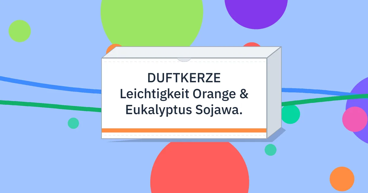 Symbolbild: Packung mit der Aufschrift DUFTKERZE Leichtigkeit Orange & Eukalyptus Sojawa. (PZN 18263846) – Verfügbarkeit und Bezug in Apotheken in Frankfurt am Main