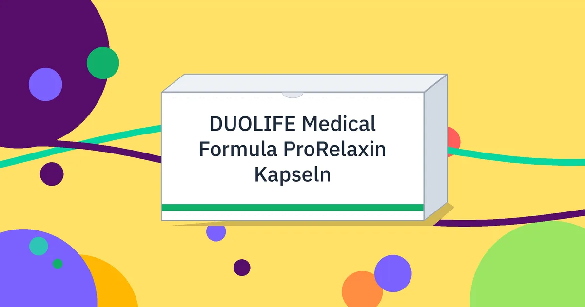 Symbolbild: Packung mit der Aufschrift DUOLIFE Medical Formula ProRelaxin Kapseln (PZN 16683366) – Verfügbarkeit und Bezug in Apotheken in Frankfurt am Main