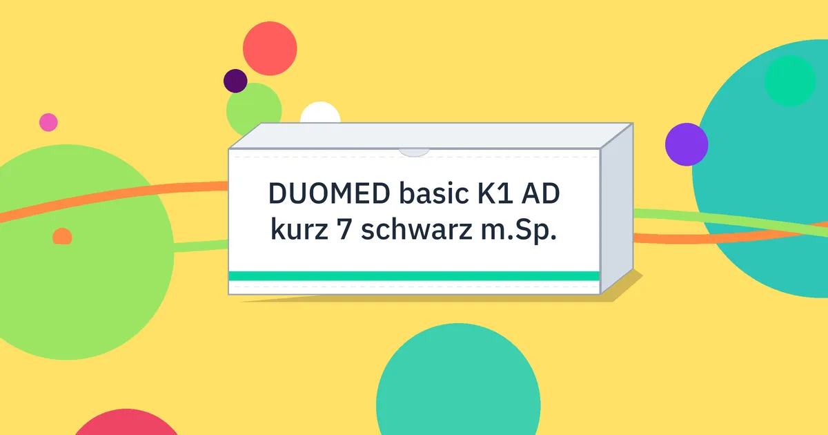 Symbolbild: Packung mit der Aufschrift DUOMED basic K1 AD kurz 7 schwarz m.Sp. (PZN 20904198) – Verfügbarkeit und Bezug in Apotheken in Frankfurt am Main