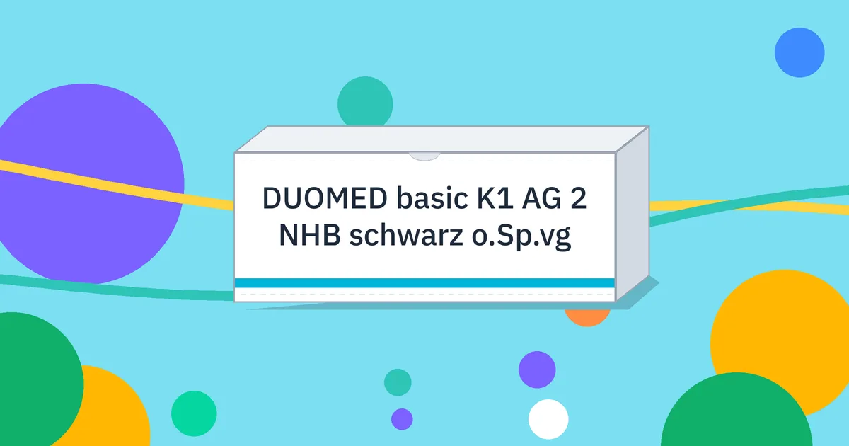 Symbolbild: Packung mit der Aufschrift DUOMED basic K1 AG 2 NHB schwarz o.Sp.vg (PZN 20905401) – Verfügbarkeit und Bezug in Apotheken in Frankfurt am Main