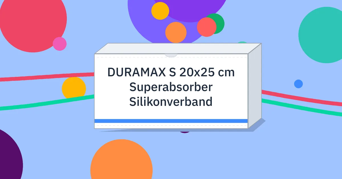 Symbolbild: Packung mit der Aufschrift DURAMAX S 20x25 cm Superabsorber Silikonverband (PZN 17944490) – Verfügbarkeit und Bezug in Apotheken in Frankfurt am Main