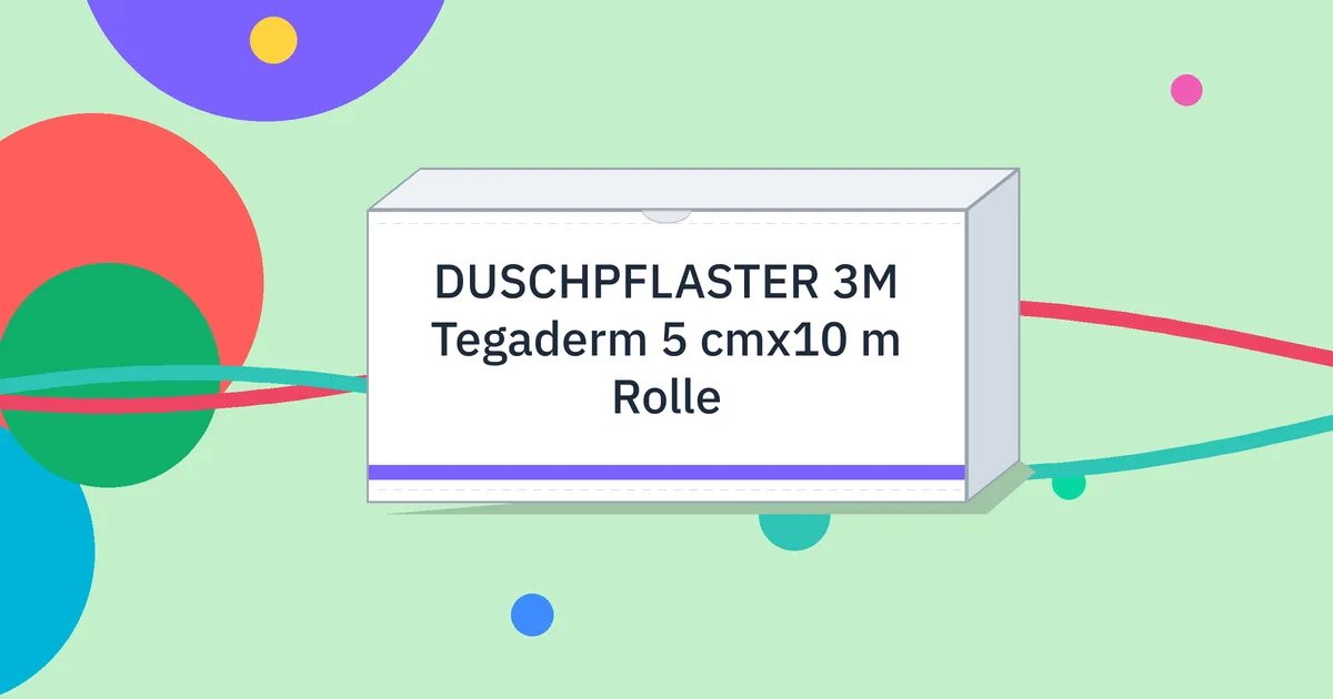 Symbolbild: Packung mit der Aufschrift DUSCHPFLASTER 3M Tegaderm 5 cmx10 m Rolle (PZN 15255102) – Verfügbarkeit und Bezug in Apotheken in Frankfurt am Main