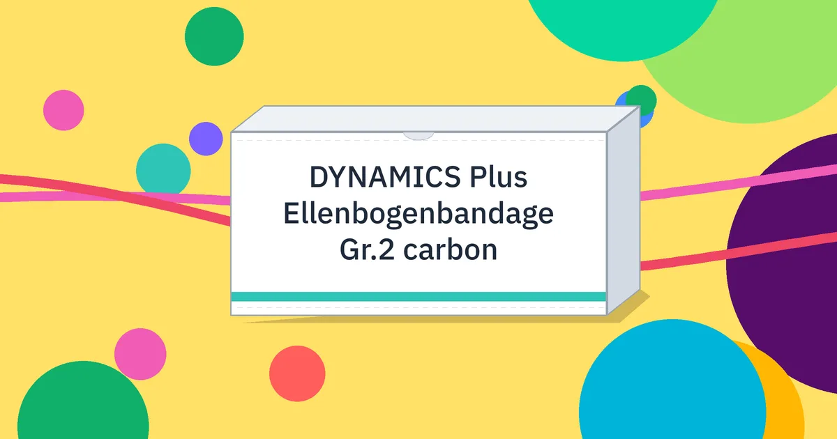 Symbolbild: Packung mit der Aufschrift DYNAMICS Plus Ellenbogenbandage Gr.2 carbon (PZN 10634728) – Verfügbarkeit und Bezug in Apotheken in Frankfurt am Main