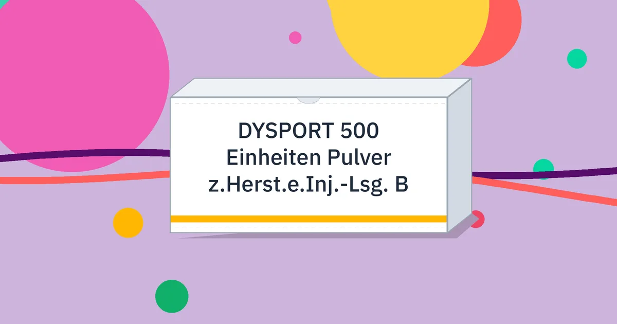 Symbolbild: Packung mit der Aufschrift DYSPORT 500 Einheiten Pulver z.Herst.e.Inj.-Lsg. B (PZN 07765059) – Verfügbarkeit und Bezug in Apotheken in Frankfurt am Main