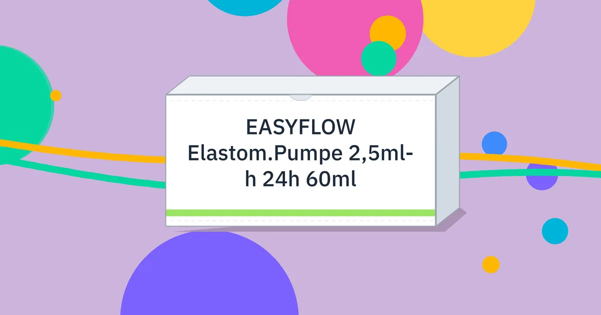 Symbolbild: Packung mit der Aufschrift EASYFLOW Elastom.Pumpe 2,5ml-h 24h 60ml (PZN 19789390) – Verfügbarkeit und Bezug in Apotheken in Frankfurt am Main