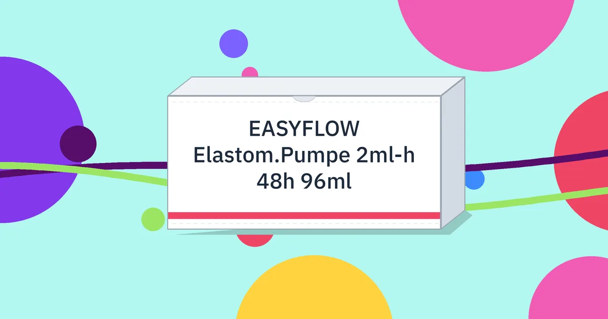 Symbolbild: Packung mit der Aufschrift EASYFLOW Elastom.Pumpe 2ml-h 48h 96ml (PZN 19788953) – Verfügbarkeit und Bezug in Apotheken in Frankfurt am Main