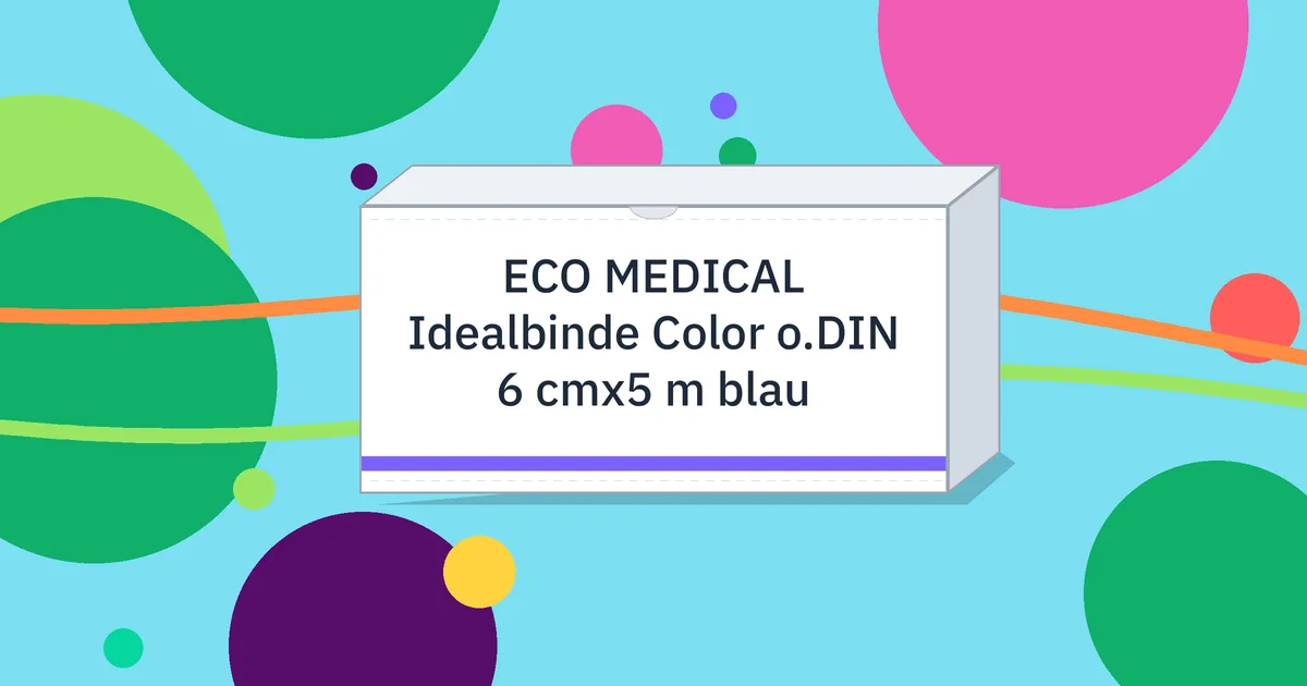 Symbolbild: Packung mit der Aufschrift ECO MEDICAL Idealbinde Color o.DIN 6 cmx5 m blau (PZN 00746366) – Verfügbarkeit und Bezug in Apotheken in Frankfurt am Main