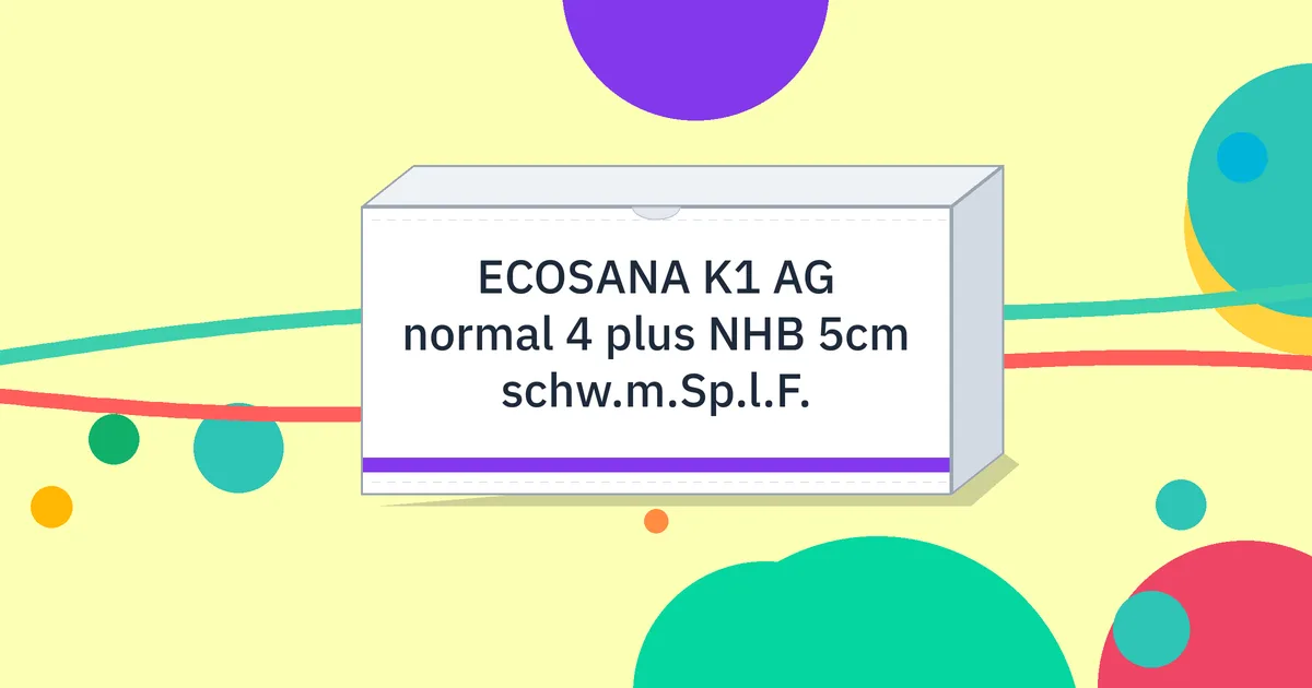 Symbolbild: Packung mit der Aufschrift ECOSANA K1 AG normal 4 plus NHB 5cm schw.m.Sp.l.F. (PZN 04728129) – Verfügbarkeit und Bezug in Apotheken in Frankfurt am Main