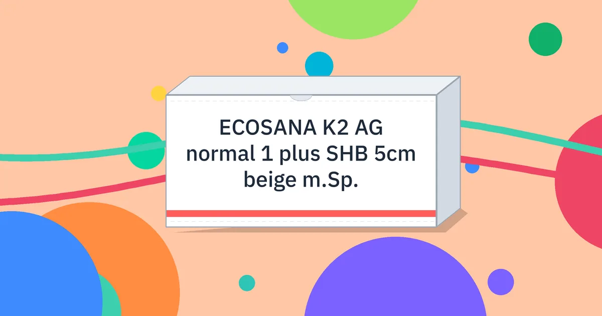 Symbolbild: Packung mit der Aufschrift ECOSANA K2 AG normal 1 plus SHB 5cm beige m.Sp. (PZN 01372979) – Verfügbarkeit und Bezug in Apotheken in Frankfurt am Main