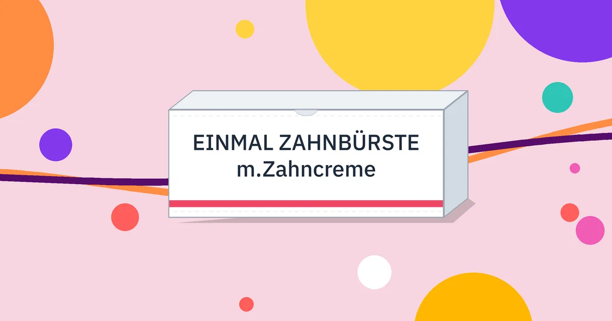 Symbolbild: Packung mit der Aufschrift EINMAL ZAHNBÜRSTE m.Zahncreme (PZN 08442950) – Verfügbarkeit und Bezug in Apotheken in Frankfurt am Main