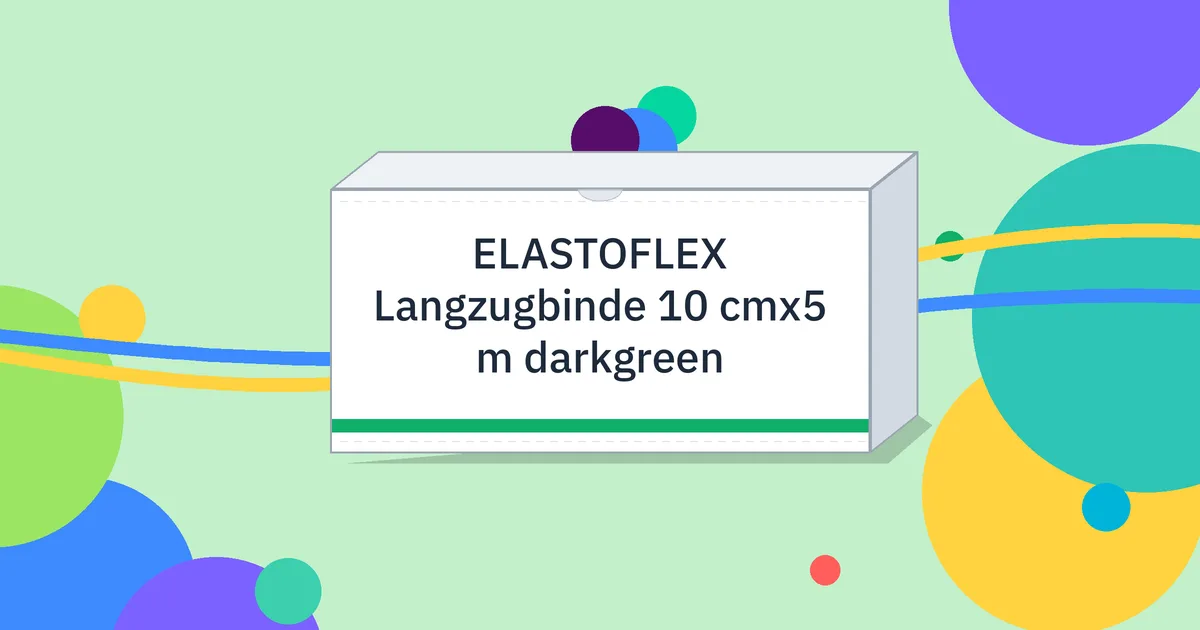 Symbolbild: Packung mit der Aufschrift ELASTOFLEX Langzugbinde 10 cmx5 m darkgreen (PZN 17175436) – Verfügbarkeit und Bezug in Apotheken in Frankfurt am Main